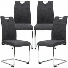 Moderne Esszimmerstühle mit Stoffbezug - gepolsterte Esstischstühle Freischwinger mit robustem Chrom Gestell, Grau, 4 St.