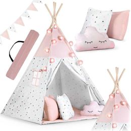 Tipi-Zelt für Kinder mit Girlande und Lichtern Nukido - rosa