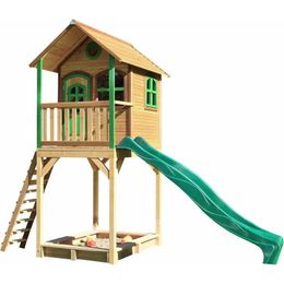 AXI - Spielhaus Romy mit Sandkasten & grüner Rutsche Stelzenhaus in Braun & Grün aus fsc Holz für Kinder Spielturm für den Garten - Braun