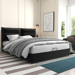 Betten mit Stauraum Hydraulisches Doppelbett 140 x 200 cm mit verstellbarem Kopfteil Schwarz - Schwarz