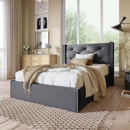 Betten mit Stauraum 90x200 cm mit Metall-Lattenrost Einzelbett Schlafzimmerbett grau - Grau