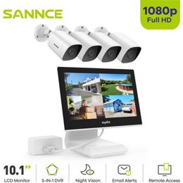 Videoüberwachungssets 4CH 10,1''LCD Monitor 1080P 4 Kameras Innen Nachtsicht Fernüberwachungs Kamera Sicherheits System - SANNCE
