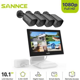 4CH Videoüberwachungssets 10,1'LCD Monitor 1080P 4 Kameras Außen/Innen Nachtsicht Fernüberwachung Sicherheits System - SANNCE