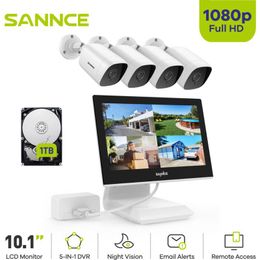 Videoüberwachungssets 4CH 10,1''LCD Monitor 1080P 4 Kameras Innen Nachtsicht Fernüberwachungs Kamera Sicherheits System - 1TB hdd - SANNCE