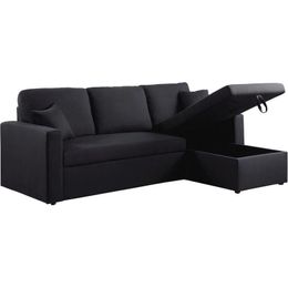 HABITAT ET JARDIN Umkehrbares Ecksofa mit Schlaffunktion Alain - 221 x 145 x 85 cm - 3-Sitzer - Schwarz