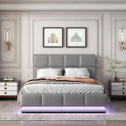 Polsterbett 140x200 cm mit led Beleuchtung & Hydraulisch anhebbarer Bettstauraum ,Bettkasten & Lattenrost Bezug aus Kunstleder Doppelbett Erwachsenen