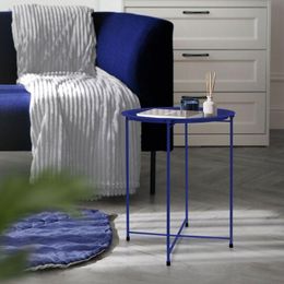 ML-Design Beistelltisch mit abnehmbarem Tablett, ø 43x52 cm, Blau, aus Metall, klappbar, Couchtisch Wohnzimmertisch Sofatisch Kaffeetisch Nachttisch