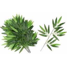 Minkurow - 20 Stück künstliche Bambusblätter, grüner Kunstbambus mit langem Stiel, Grünpflanze für Hotel, Zuhause, Regal, Wand, Bauernhof, Bambuswald