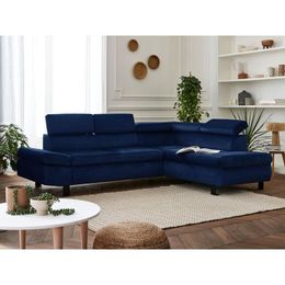 Lisa Design - Nairobi – ecksofa mit schlaffunktion – aus samt – 5-sitzer – mit kopfstützen – rechts - nachtblau