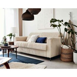 Lisa Design - Owen - 3-sizter sofa schlaffunktion - täglicher schlaf - 12 cm matratze - aus cordsamt - beige - Beige