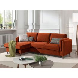 Brooke – ecksofa rechts links – mit schlaffunktion und bettkasten – 4-sitzer – aus samt - rostfarben