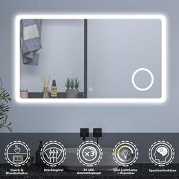 120 x 70 cm Badspiegel Wandspiegel Badezimmerspiegel led Touch Beleuchtung Beschlagfrei+Kosmetikspiegel+3 Farben Dimmbar+LED Memory Funktion