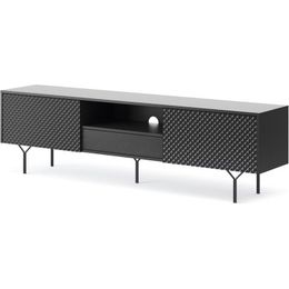 Emporius - TV-Schrank 154 cm Rabon - TV-Tisch mit Lamellen, TV-Lowboard - LED-Beleuchtung - Loft Stil (Wotan Eiche / Schwarz)