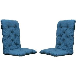 2er Set Auflagen Sitzkissen Sitzpolster Hochlehner, 120x50x8 cm blau/grau