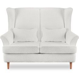 Konsimo - Klassische Sofa 2-Sitzer mit zwei dekorativen Kissen inklusive stralis, Weiss, Stoff/Schaum, Scandinavian, 136x106x96 cm