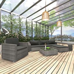 8-tlg. Garten-Lounge-Set,Gartenmöbel-Set mit Auflagen Poly Rattan Grau vidaXL