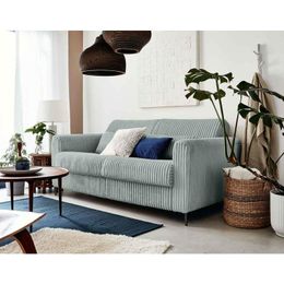 Owen - 3-sizter sofa schlaffunktion - täglicher schlaf - 12 cm matratze - aus cordsamt - blau - Blau