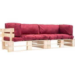 Bonnevie - 2-tlg. Outdoor-Sofa-Set Paletten mit Kissen in Rot Kiefernholz vidaXL852036