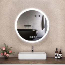 Badspiegel Rund 60cm Touch-Schalter Uhr led Wandspiegel Badezimmerspiegel für Badezimmer Schlafzimmer Make-Up