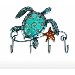 Schildkröten-Türhaken aus Eisen, Schlüsselanhänger, dekorativer Haken, Aufhänger mit 4 Haken, blaues Metall, Wanddekoration - Rhafayre