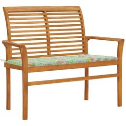 Gartenbank mit Blattmuster-Auflage 112 cm Massivholz Teak Vidaxl Braun