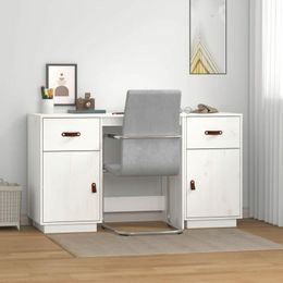 Bonnevie - Computertisch,Schreibtisch mit Schränken Weiß 135x50x75 cm Massivholz Kiefer vidaXL