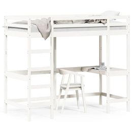 Hochbett mit Schreibtisch Weiß 100x200 cm Massivholz Kiefer vidaXL501818