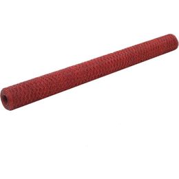 Bonnevie - Drahtzaun Stahl,Maschendrahtzaun mit PVC-Beschichtung 25x1,5 m Rot vidaXL