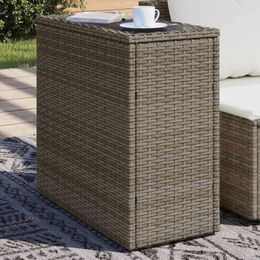 Garten-Beistelltisch mit Glasplatte Grau 58x27,5x55 cm Rattan vidaXL552517