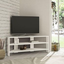 Thales Modernes TV-Stativ Multimedia-Center TV-Element Weiß Ecke 110cm - White - White - Decortie