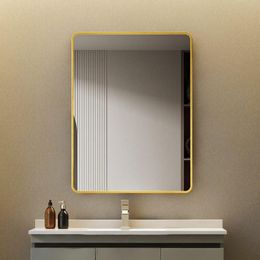 Quadratischer Wandspiegel 40 x 60 cm mit goldenem Metallrahmen, horizontal oder vertikal aufgehängt, für das Badezimmer (gold)