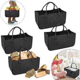 Brennholzregal 4 Stück Dunkelgrau Kaminholztasche Filz Tragbarer faltbar Holzkorb Vliesstoff Kaminholzkorb mit Henkeln Groß Allzweckkorb (Type a)