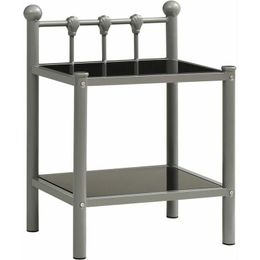 Nachttisch, Nachtkommode, Beistelltisch, Nachtschrank für Schlafzimmer Grau und Schwarz 45x34,5x60,5 cm Metall und Glas MAIW18982 MAISONCHIC