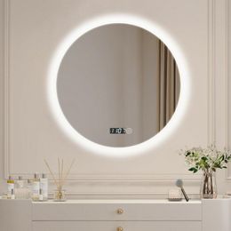 Badspiegel rund led Badezimmerspiegel mit Beleuchtung Wandspiegel Rund 60cm kaltweiß Licht Touch Uhr Energiesparend