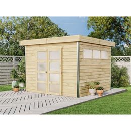 Alpholz Gerätehaus Kasuko (optional mit Schleppdach 295x295 Gartenhaus aus Holz, Geräteschuppen mit 28 mm Wandstärke, Gerätehütte mit Montagematerial