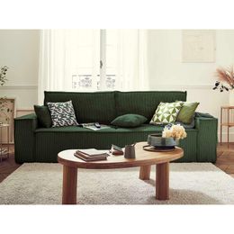 Bestmobilier - Dellia – 3-sitzer sofa mit schlaffunktion – mit bettkasten – aus cord – zeitgenössischer stil - grün - Grün