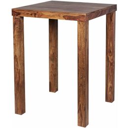 FineBuy - Bartisch Massivholz Sheesham 80 x 80 x 110 cm Bistro-Tisch modern Landhaus-Stil Holz-Steh-Tisch quadratisch dunkel-braun Natur-Produkt