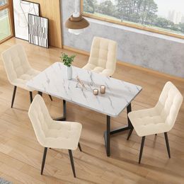 Merax Polsterstuhl 4er Set mit Rücklehne, Küchenstuhl gepolstert mit Metallbeinen (4 St),ergomischer Stuhl, Esszimmerstühle mit Samtbezug,Beige
