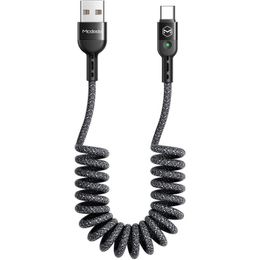 MCDODO Omega 2A Typ c Quick Charge 4.0 USB-Kabel, einziehbares Kabel, Ladekabel, Spiralkabel, Kfz-Ladekabel, kompatibel mit Smartphone bis 1,8 m usb-c