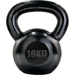 ScSPORTS® Kettlebell - 16 kg, Gusseisen, Hammerschlag, Wasserabweisend, Schwarz - Kugelhantel, Kugelgewicht, Schwunghantel, Rundgewicht für Gym,