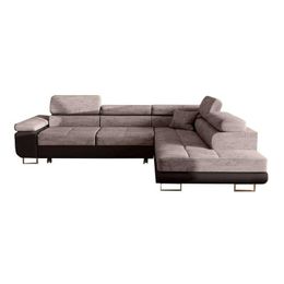 Ecksofa Miami in L-Form mit Schlaffunktion, Stoff Berlin 03+Madrid 128, Farbe dunkelbraun, rechte Ottomane