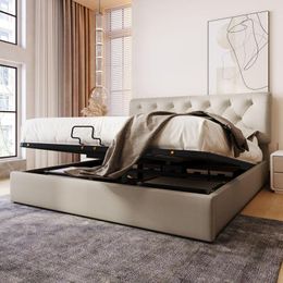Hydraulisch Doppelbett Polsterbett 160x200cm,Verstellbares Kopfteil, Bett mit Lattenrost aus Metallrahmen, Modernes Bettgestell mit Stauraum,