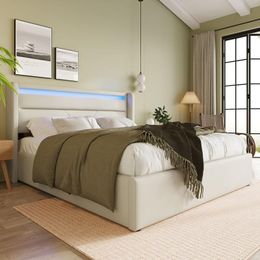 Betten mit Stauraum led Doppelbett Polsterbett 140x200 cm mit Bettkasten Schlafzimmerbett - Weiß