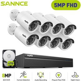 5MP videoüberwachungsset nvr 8KAMERAS smart ir wasserdichtigkeit nachtsicht sicherheitssystem - 4TB hdd - SANNCE