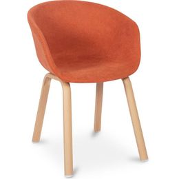 PRIVATEFLOOR Design Esszimmerstühle mit Armlehne Orange - Metall mit hölzerner Transfermalerei, PP, Stoff - Orange