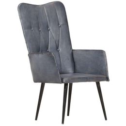 Relax-Sessel,Armlehnstuhl,Wohnzimmerstuhl,Ohrensessel Grau Echtleder -DE31530 - Grau
