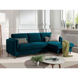 Brooke – ecksofa rechts – mit schlaffunktion und bettkasten – 4-sitzer – aus samt - entenblau