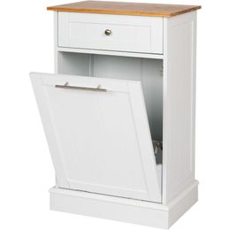 Wäscheschrank hoch oder Mülleimer-Schrank aus Holz / Bambus, Wäschesammler Hochschrank für Badezimmer oder Küche ausklappbar mit Schublade, 51 x 37 x