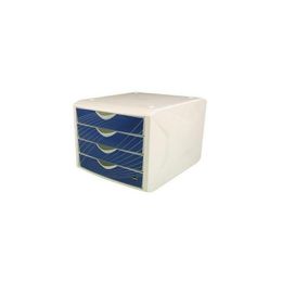 Helit - Schubladenbox the chameleon 4 Schubladen din A4 din C4 Polypropylen Gehäusefarbe: weiß Farbe der Schublade: blau