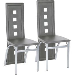Haloyo - 2er-Set Esszimmerstühle, Küchenstuhl mit PU-Sitz und Rückenlehne, Metallbeine, Grau